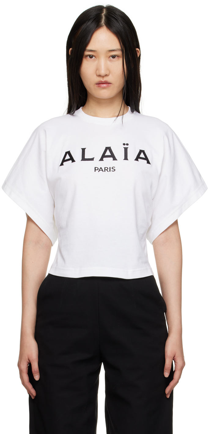 AlaïA White Printed T-Shirt - 009 White Black | Editorialist